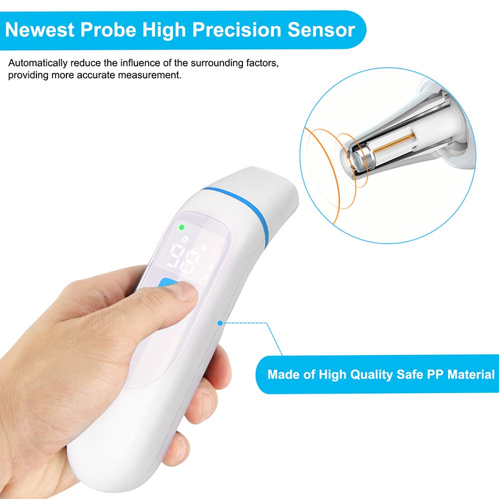 Digital Infrared Ear Thermometer for Adults and Kids Baby Babies Toddlers Forehead Fever Instant Read Basal Thermometers for Humans, Home with Fever Alarm, LED Display and Memory Function
