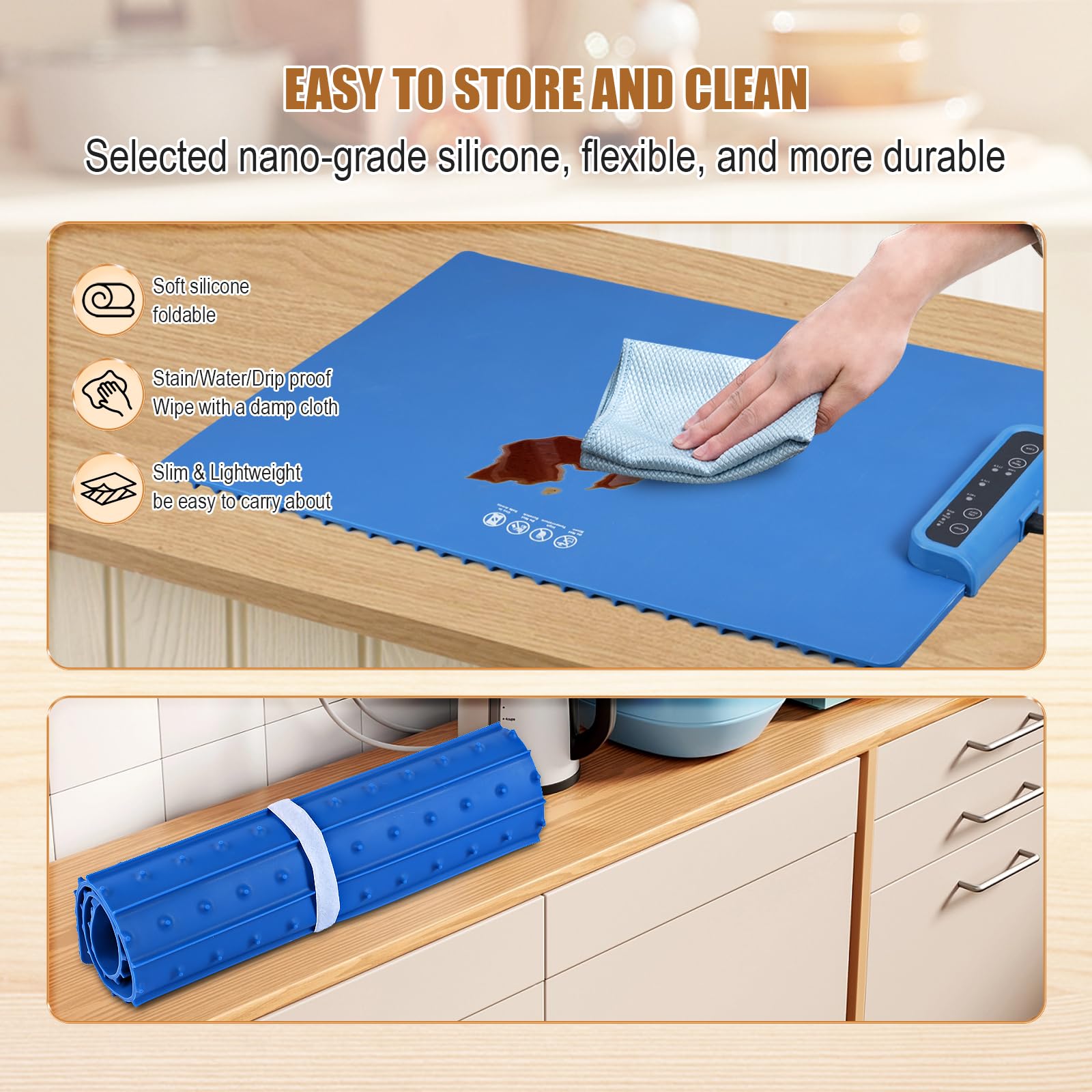 Electric Warming Tray 2024 New,Portable Silicone Food Warmer Heater Mat,Travel Roll Up Fast Heating Pad,Foldable Keep Plates Fast Warm for Buffets Party,Large Surface Area with Adjustable Temperature