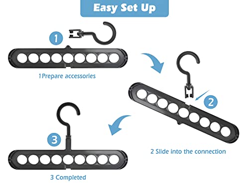 Magic Hangers, 10 Pack Black Hangers, Clothes Hangers, Closet Organizers and Storage, Hangers Space Saving, Non-Slip Hangers, Multifunctional Storage Plastic Hangers with 9 Slots, Dorm Room Essentials