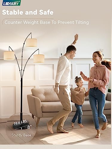 LEDIARY 3 Light Arc Floor Lamp, 82.7" Modern Black Floor Lamp for Living Room, 2400LM Tall Standing Lamp, Mid Century Tree Floor Lamp for Bedroom Office, 3 LED Bulbs Included