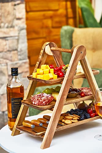 Noriginalic 3 Tier Serving Tray Acacia Wood Serving Tray for Party Charcuterie Boards Fruit Bowl Cupcake Stand