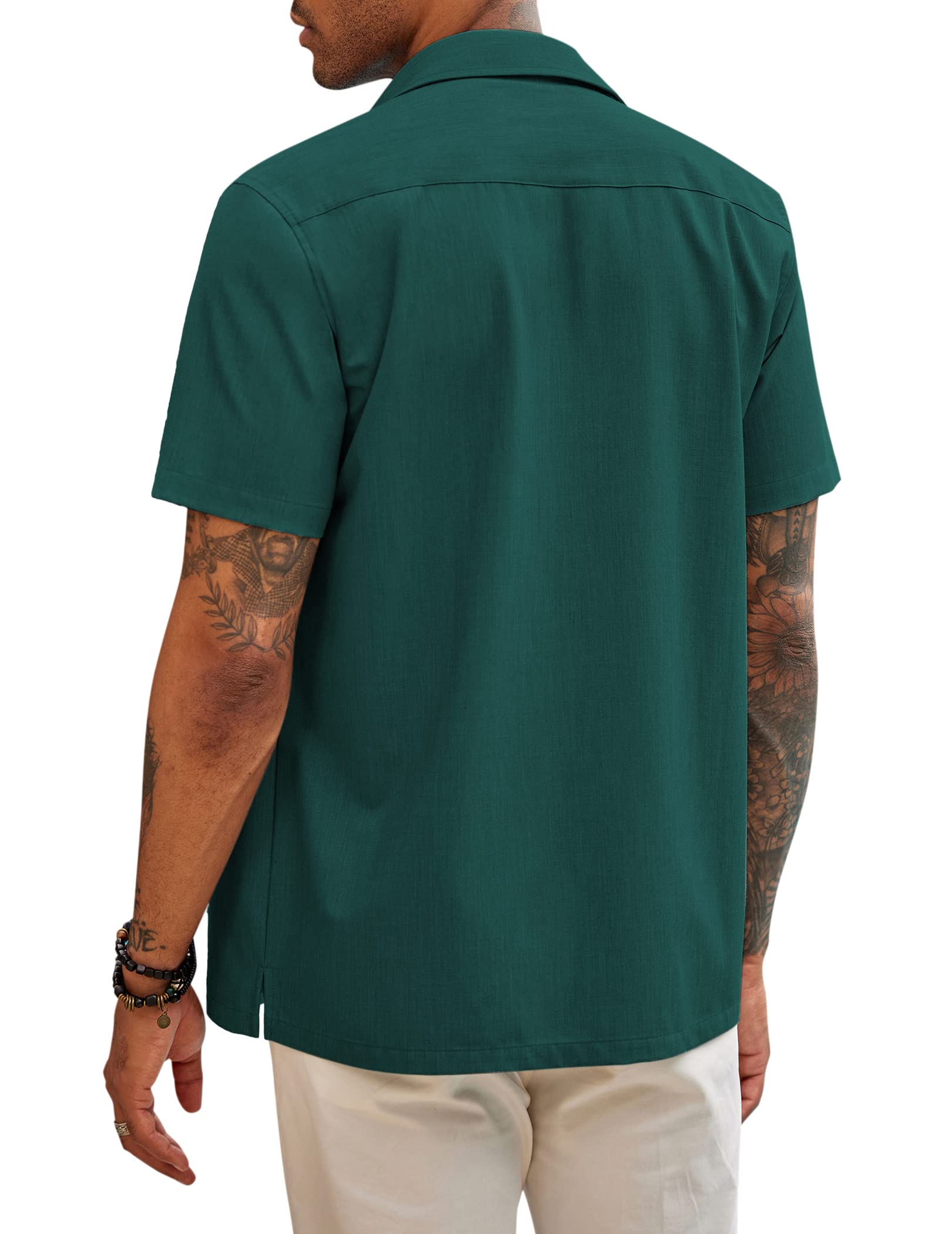COOFANDY Men's Casual Button Down Shirts Short Sleeve Cotton Tops Regular Fit Summer Beach Dress Shirt~ Dark Green
