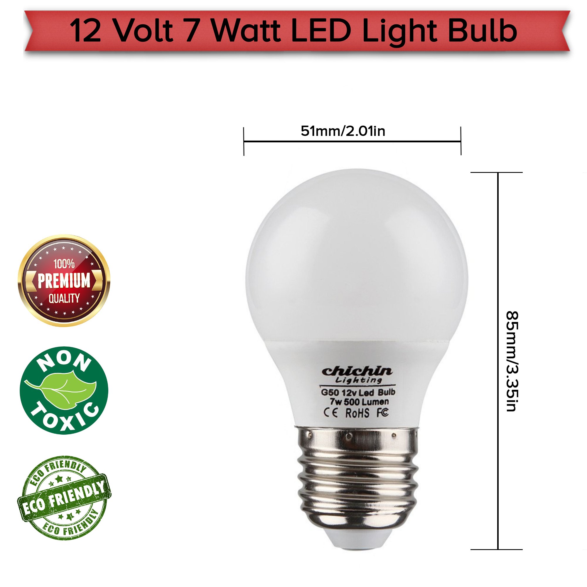 ChiChinLighting 12volt LED Bulb E26 E27 Standard Base 12vac 12vdc Off Grid Cabin RV Camper Trailer Solar Systems Warm White 2700k