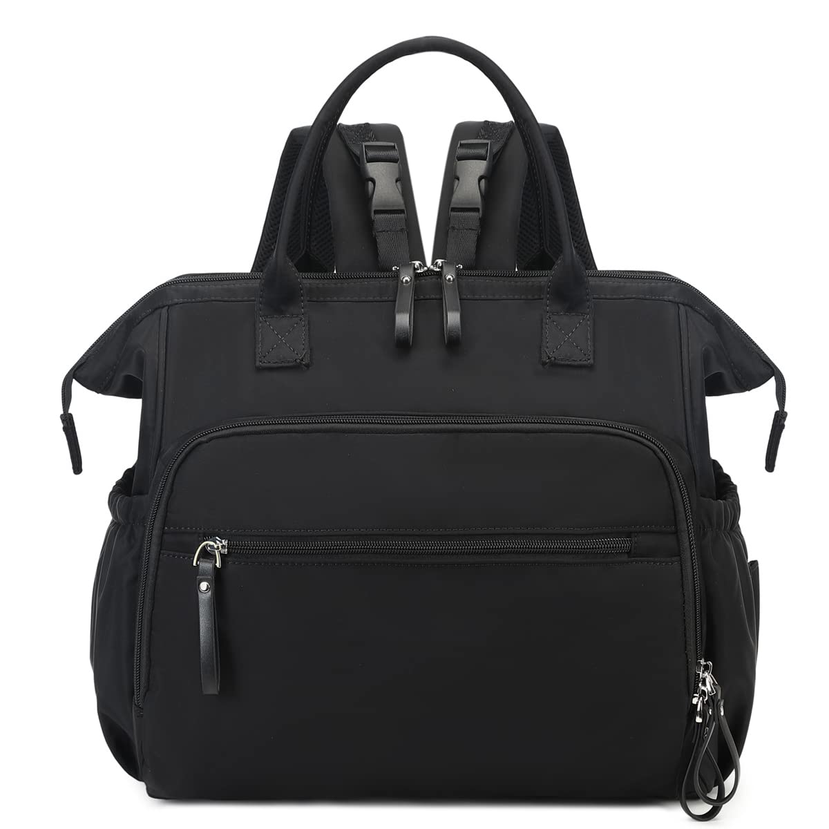 PAOIXEEL Large Capacity Diaper Bag Tote, Water-Resistant Nylon 3 Ways Travel Backpack and Should Bag with Anti-Theft Pockets, Black-Silver