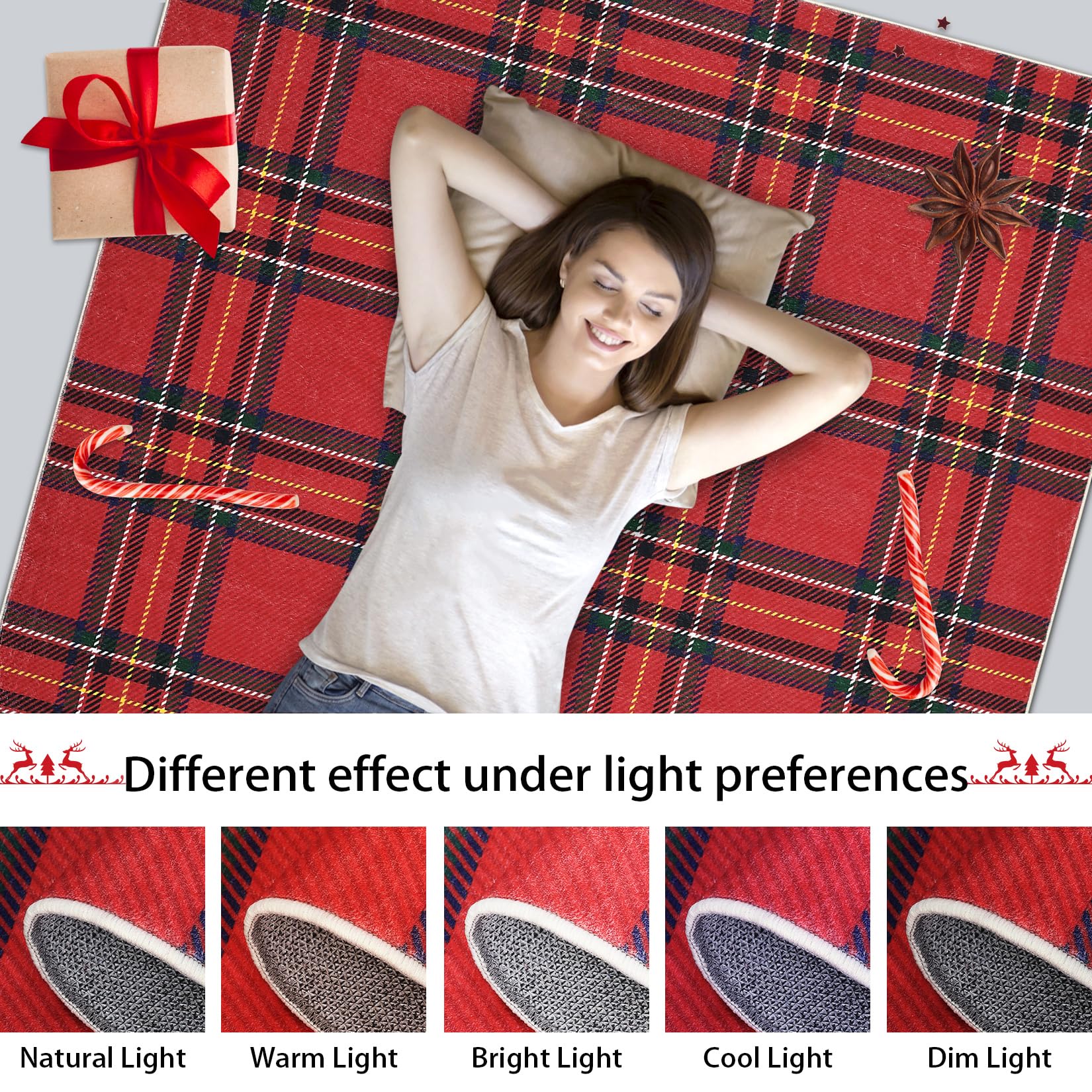 GarveeHome Christmas Runner Rug 2x6 Washable Plaid Area Rug Xmas Decor Pinecone Non Slip Kitchen Rugs Bath Mat Low Pile Entryway Rug Soft Stain Resistant Carpet for Laundry Entance Border|Red 2'x6'