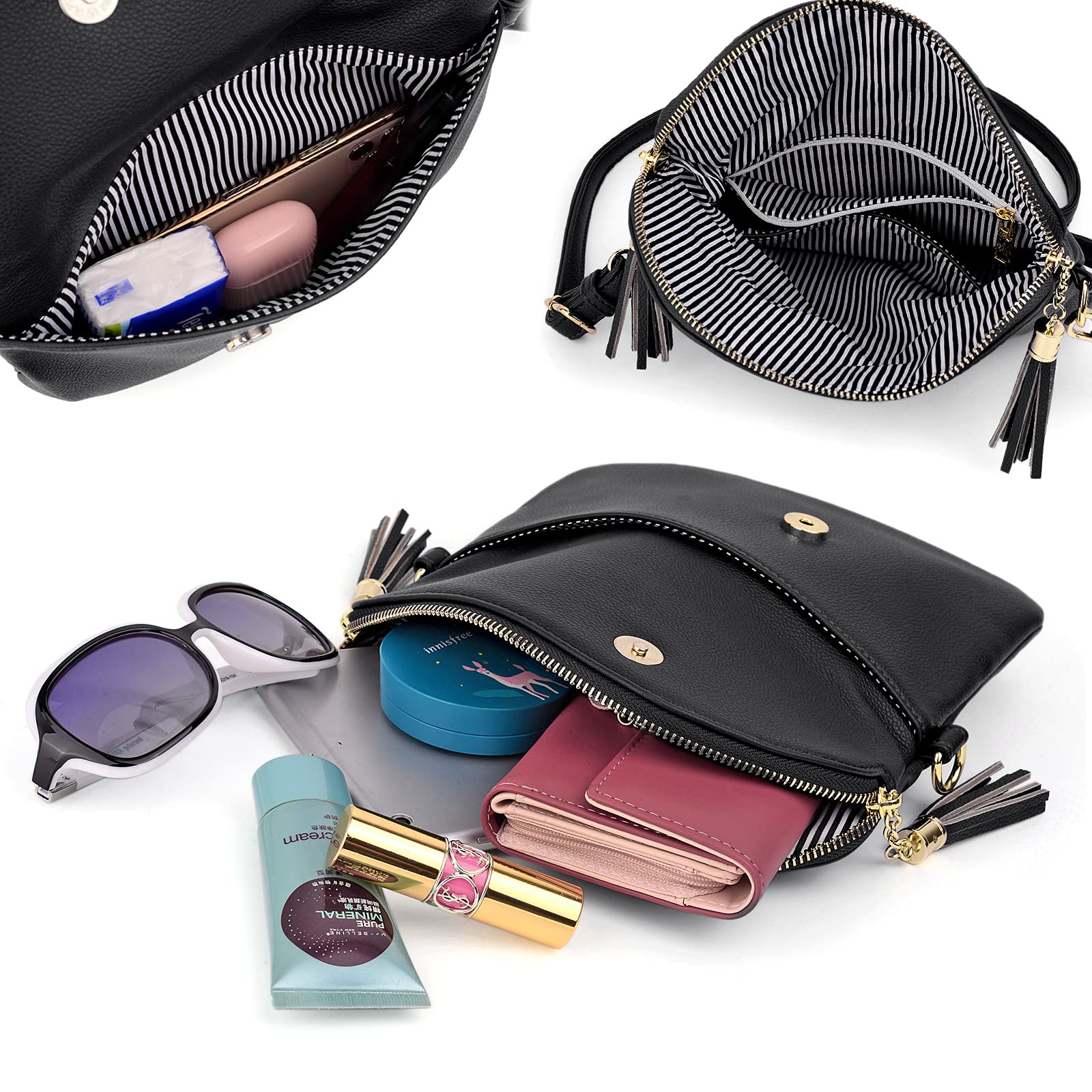 UTO Envelope Wristlet Clutch Crossbody Bag for Women Double Tassel Cellphone Trendy Purse with Strap and Zip Pocket Dahlia Red