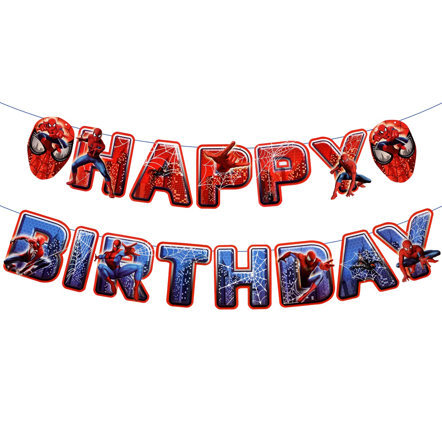 Cartoon Happy Birthday Banner Kawaii Birthday Party Decorations for Girls Boys Kids Teens Colorful Birthday Banners Cute Superhero Theme Happy Birthday Party Supplies