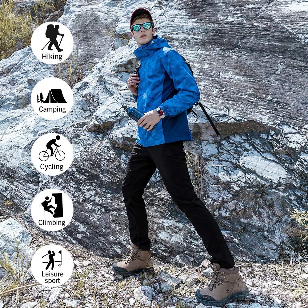 CAMEL CROWN Men’s Waterproof Hiking Pants Ski Fleece Lined Insulated Warm Soft Shell Pants Black