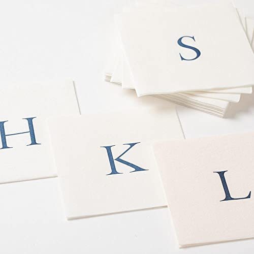 Caspari White Pearl & Blue Paper Linen Boxed Cocktail Napkins in Letter U - Pack of 30 (Model: 2900CG.UNI)