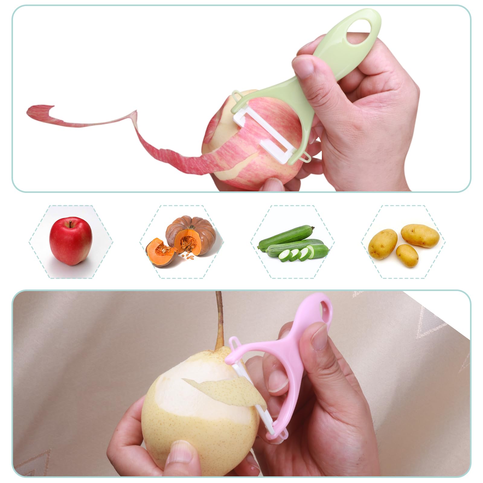 binyu Ceramic Vegetable Fruit Peeler and Paring Knives Set - Effortless Precision in Every Peel,Suitable for Processing Various Fruits and Vegetables in the Kitchen (Green)