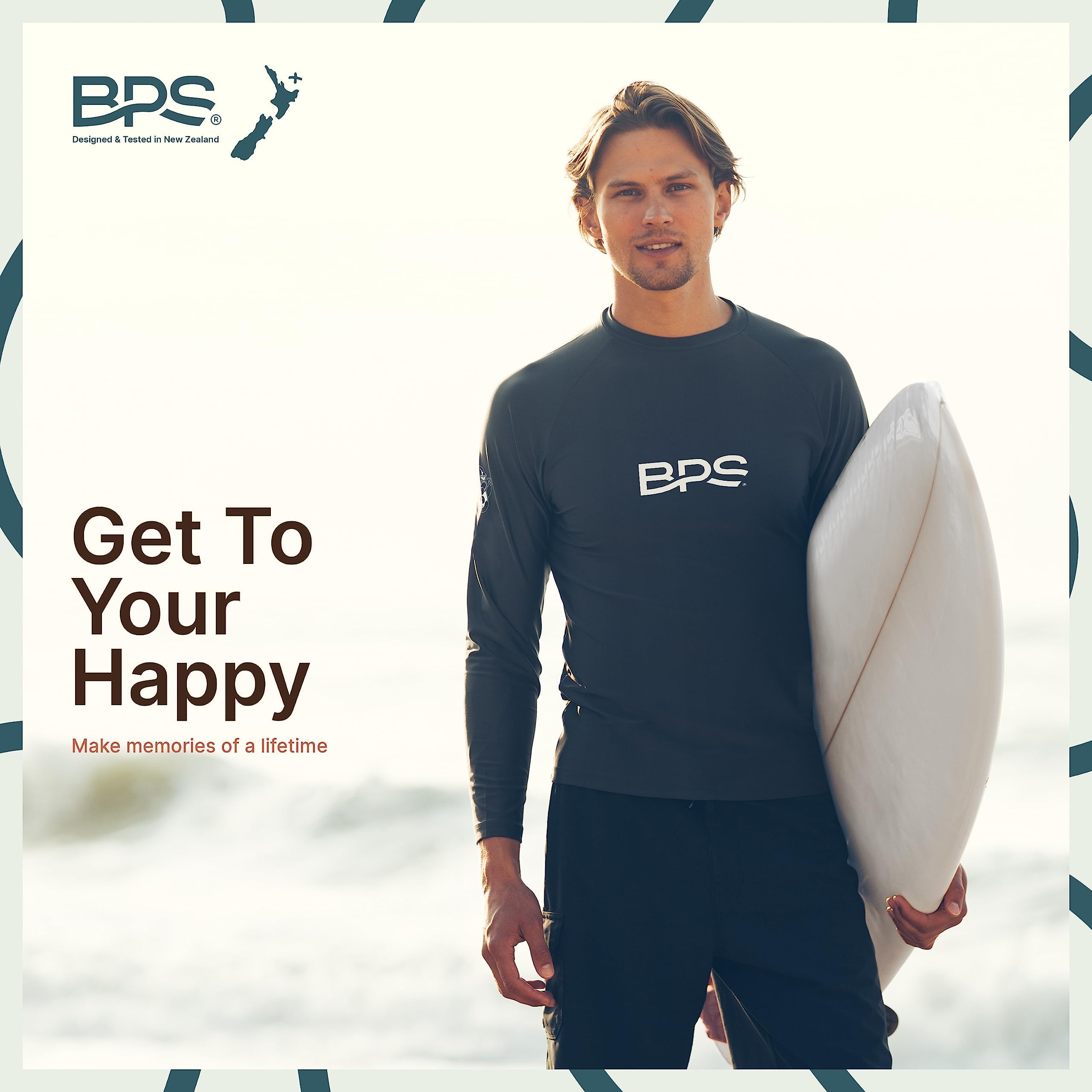BPS Men's Long Sleeve Swim Shirt/Rash Guard with Sun Protection (Charcoal, M)
