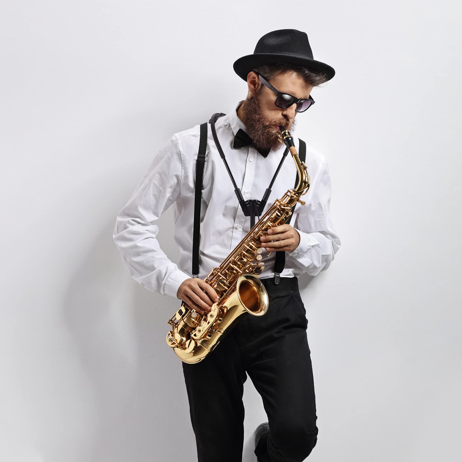 Vaguelly Saxophone Shoulder Harness Comfortable Saxophone Neck Strap Hook Aluminum Metal Sax Holder Sax Strap for Saxophone Alto Sax Soprano Clarinet, Black