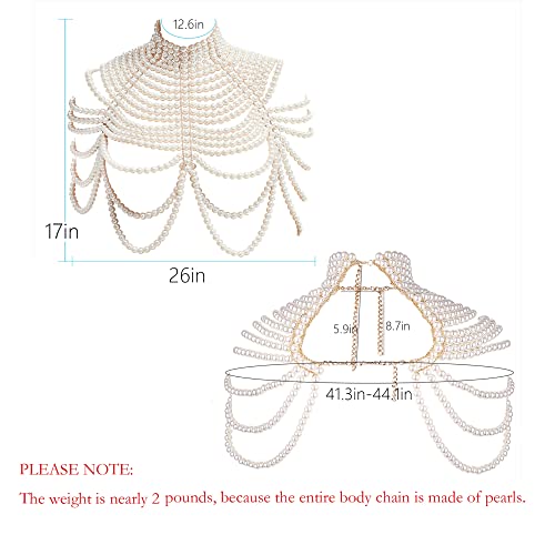 CCbodily Pearl Body Chain Bra - Fashion Shoulder Necklaces Jewelry(A-WHITE)