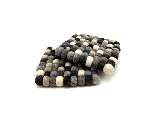 Handmade Trivet, Felt Ball Trivet, Potholders, Trivets, 100% Wool, Felt, Hot Pot Holders (Set of 2) Hot Pads, Flexible, Durable, Heat Resistant Mat, Mats, Square Trivet (Multi Light Gray, Square)