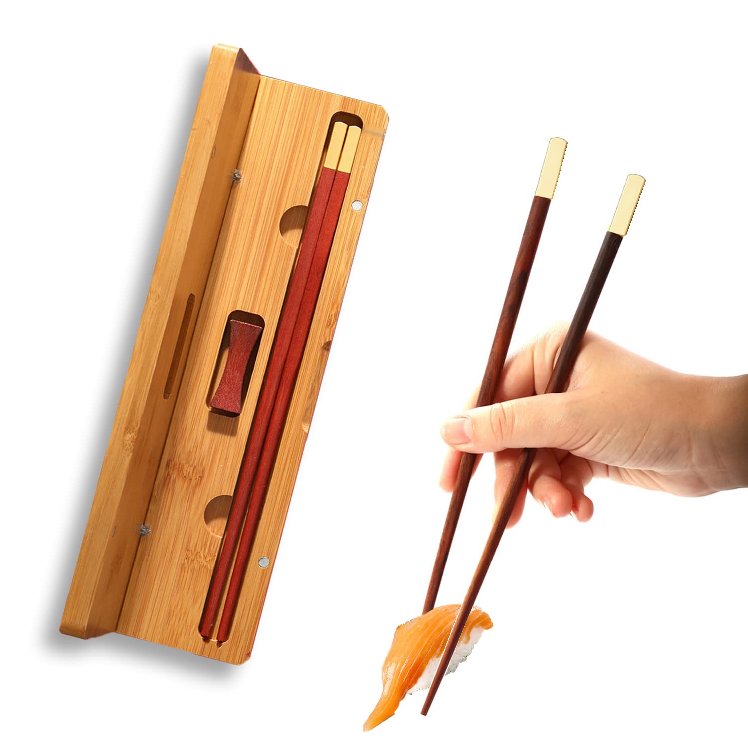 Chopsticks,Chopsticks Reusable,Wooden Chop Sticks,With Exquisite wooden box packaging,Sushi Wood Chopsticks,For Kitchen, Dining Room,Gourmet,Noodles,Hot Pot,etc(Long:25cm)