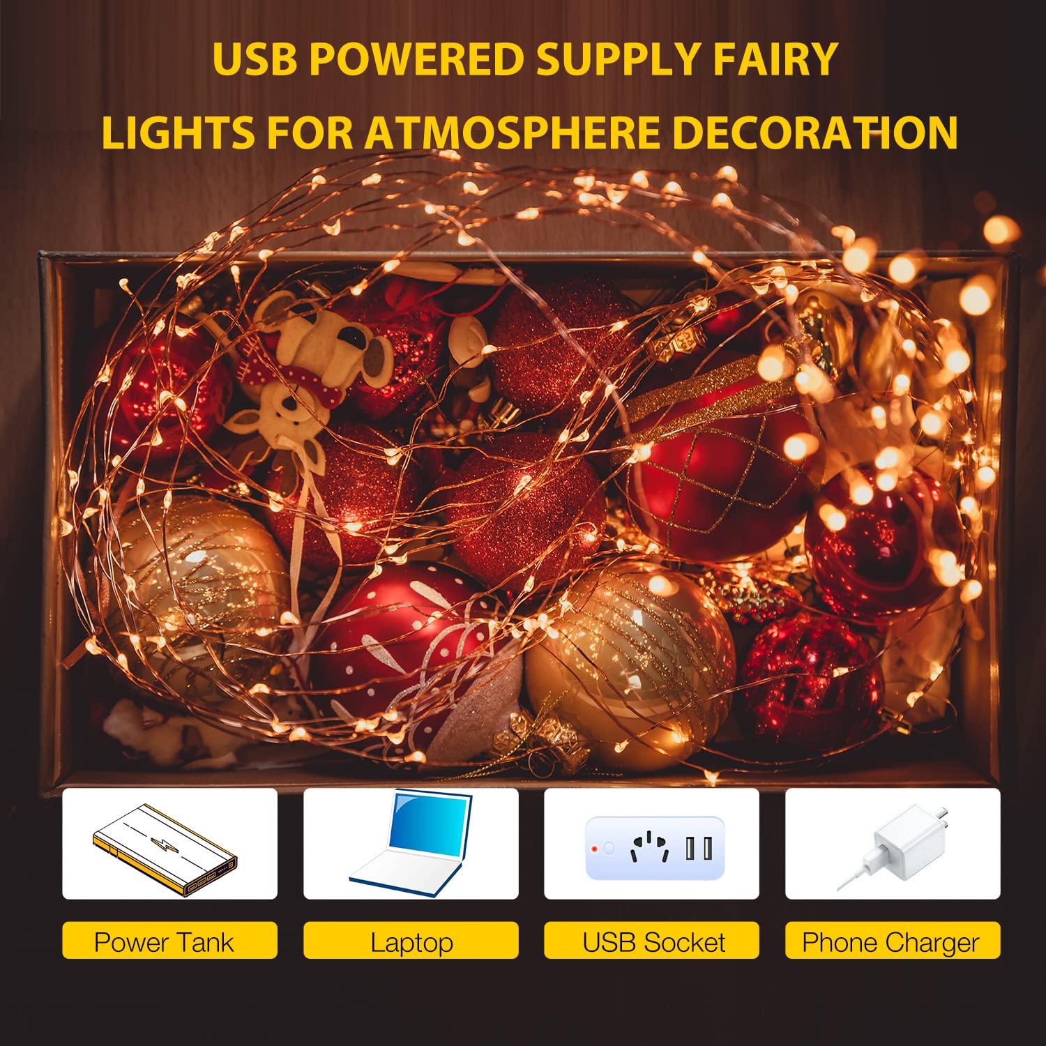 DAYBETTER 100Ft 300LED Fairy Lights Plug in, Waterproof USB String Lights Outdoor, 8 Modes with Remote, Copper Wire Twinkle Lights for Bedroom Patio Christmas Decorations (Warm White)(2-Pack 50FT