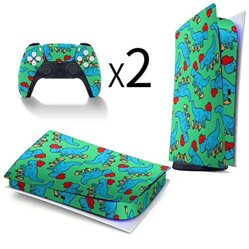 Dinosaur on Skateboard Full Protective Skin Cover Design Wrap Decal Sticker Compatible with PS5 Digital Edition Console and Controller