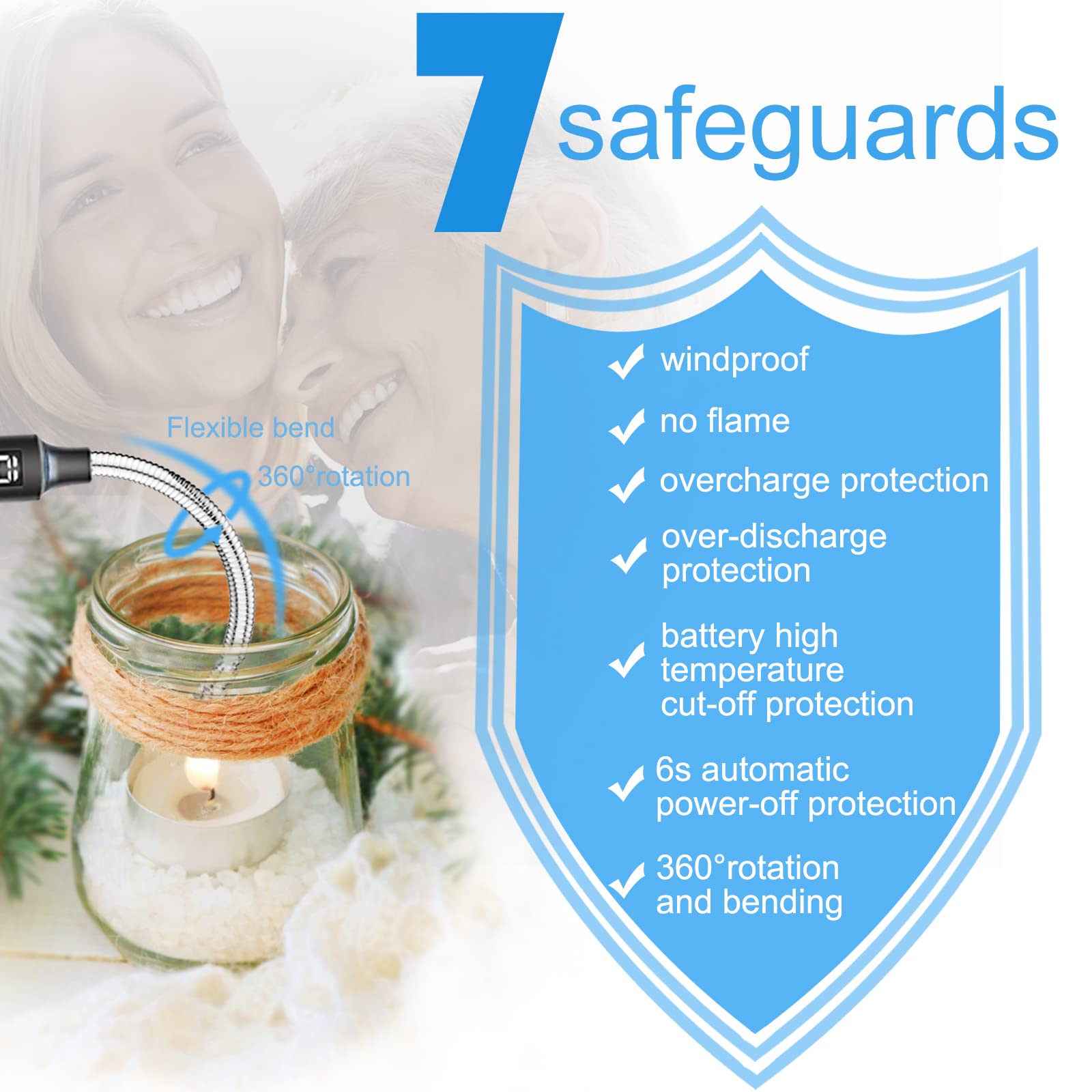 Candle Lighter Upgraded USB Rechargeable Electric Lighter Extra Long Lasting Battery Life, LED Display, Flexible Neck Windproof Flameless Plasma Long lighter for Candles BBQ Kitchen Camping