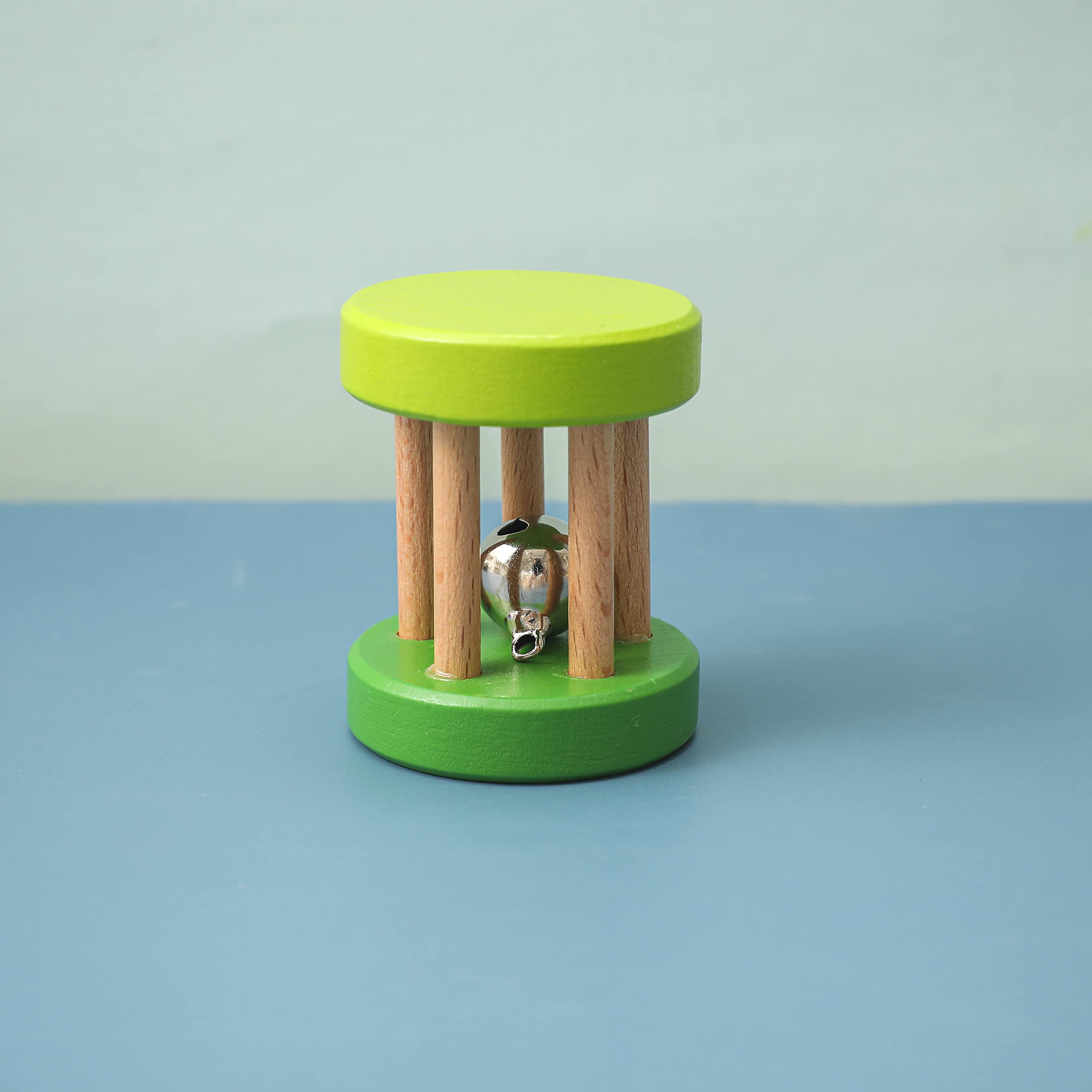 Wooden Rattle Natural Spinning Rainbow Drum Montessori Baby Roller Bell Toys Nursing Shower Gifts Green