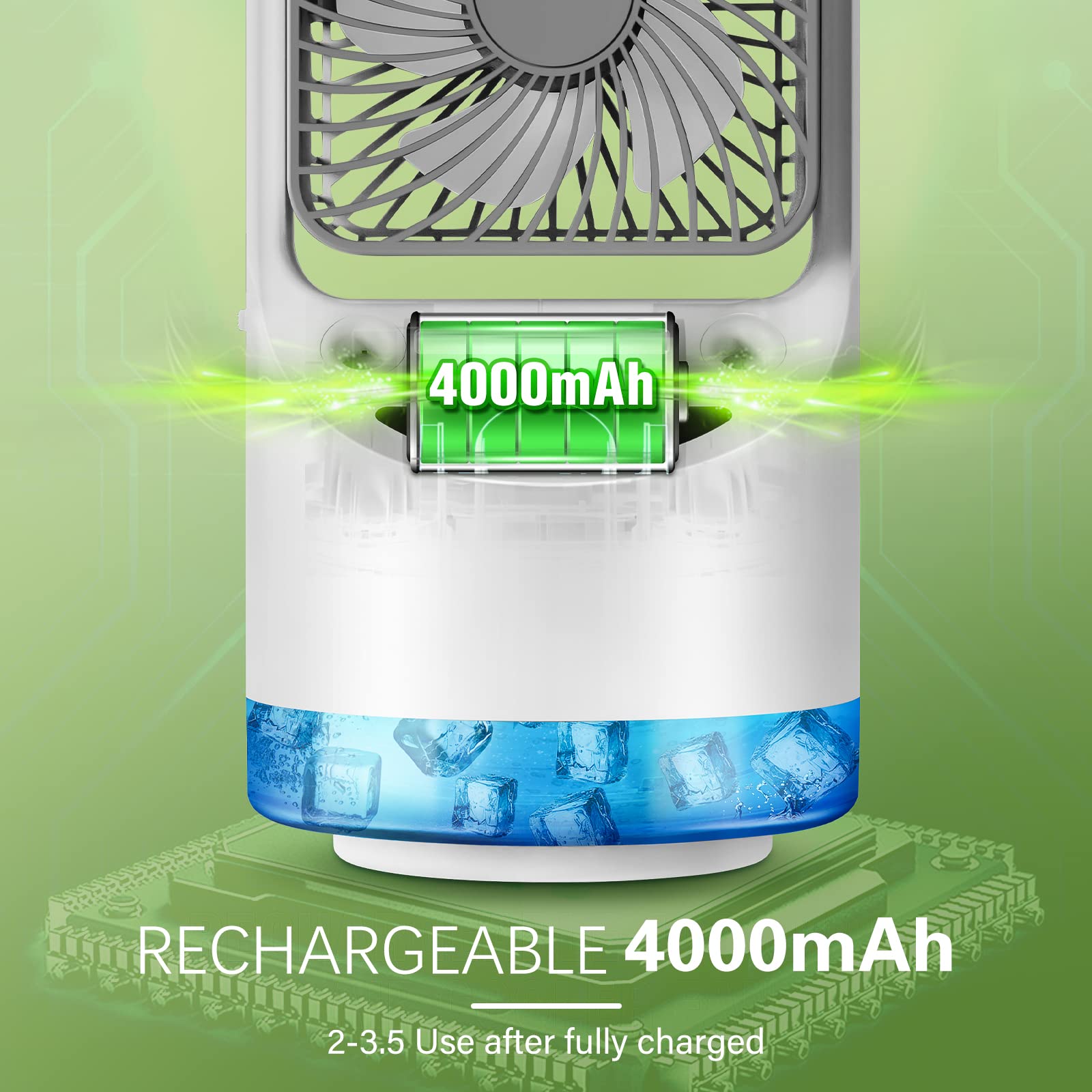 Portable Air Conditioner Fan, Rechargeable Evaporative Air Cooler, Personal Air Cooler Humidifier with 3-Speed, 90° Oscillating, 7 Colors Light, Aroma Discs, Desk Cooling Fan for Home Office Camping