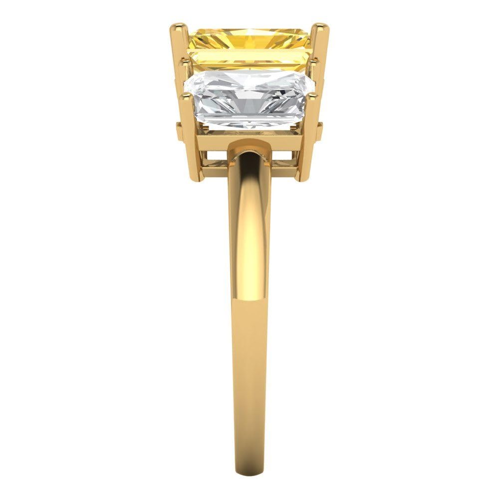 Clara Pucci 4.0 ct Emerald Cut 3 Stone Solitaire Natural Yellow Citrine Engagement Promise Anniversary Bridal Ring 18K yellow Gold 4.75