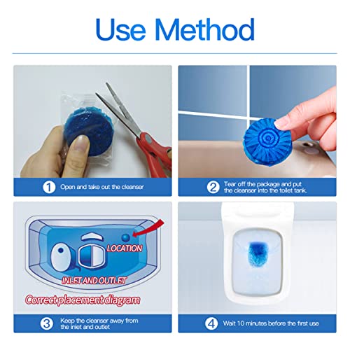 KIISIISO Automatic Toilet Bowl Cleaner Tablets,Bathroom Toilet Tank Cleaner,Blue Clean Bubbles,Strong Detergent Ability,Long-lasting 300 brushes,Mild Fresh Pine Scent(30 Pack)