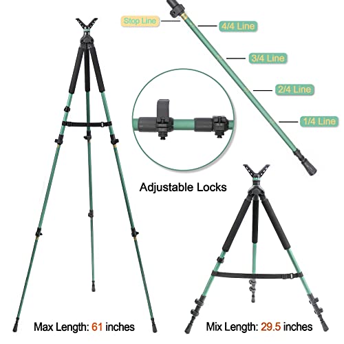HUNTPAL Aluminum Hunting Shooting Stick Rifle Tripod Gun Rest with Removable 360° Horizontal Rotation 90° Swing Leg, Adjustable Telescope Monopod Bipod with V Yoke Head & Interchangeable Spike Feet