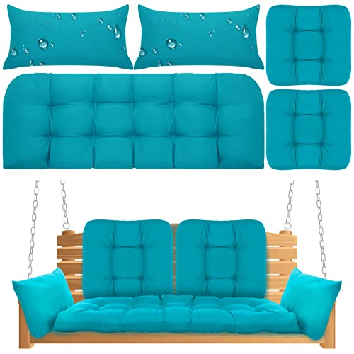 Maitys 5 Pieces Waterproof Outdoor Cushions Couch Cushion Set Wicker Chair Cushions Group Loveseat Cushions Lumbar Pillows for Patio Backyard Porch Garden Furniture (Peacock Blue)