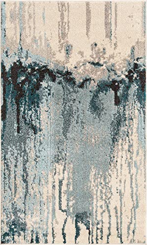 Unique Loom Estrella Collection Modern, Abstract, Watercolor, Contemporary Area Rug, 3 ft 3 in x 5 ft 3 in, Light Blue/Beige