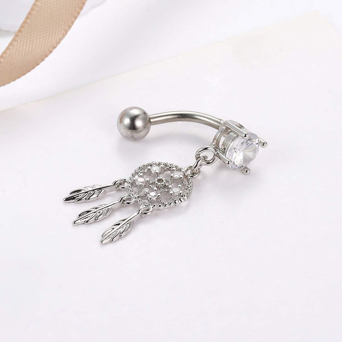 CANDYFANCY 14G Reverse Belly Button Rings Surgical Steel Dangle Snowflake Gem Navel Rings Belly Piercings Jewelry