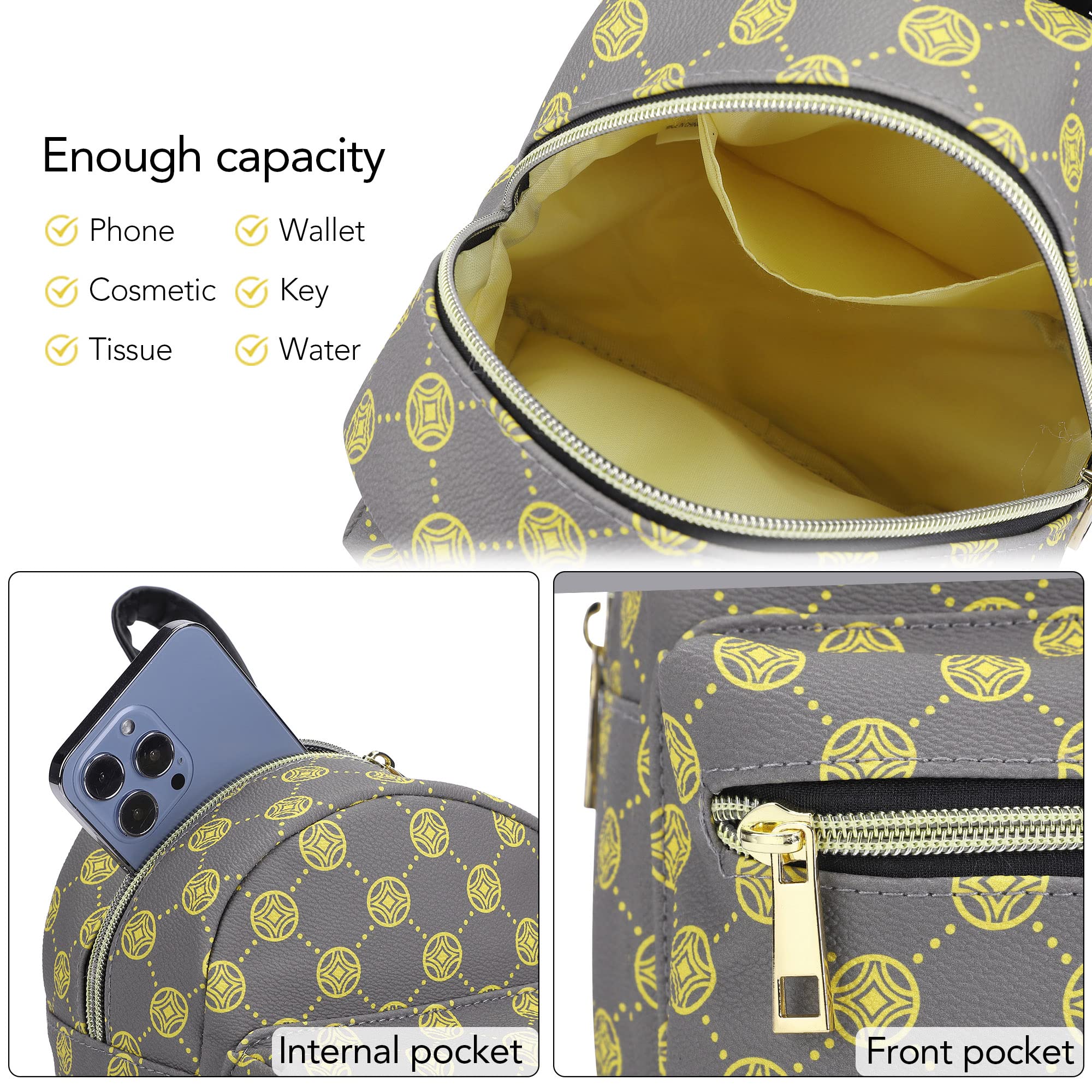 Casual Daypacks Water Resistant Casual Daypack Backpack with Copper Coin Pattern Mini Backpack for Women(Khaki)