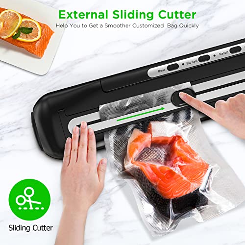 Vacuum Sealer Food Vacuum Sealer Machine with Built-in Cutter,One-Touch Automatic Food Sealer with External Vacuum System for Storage Both Dry and Moist Foods, Vacuum Bags Included