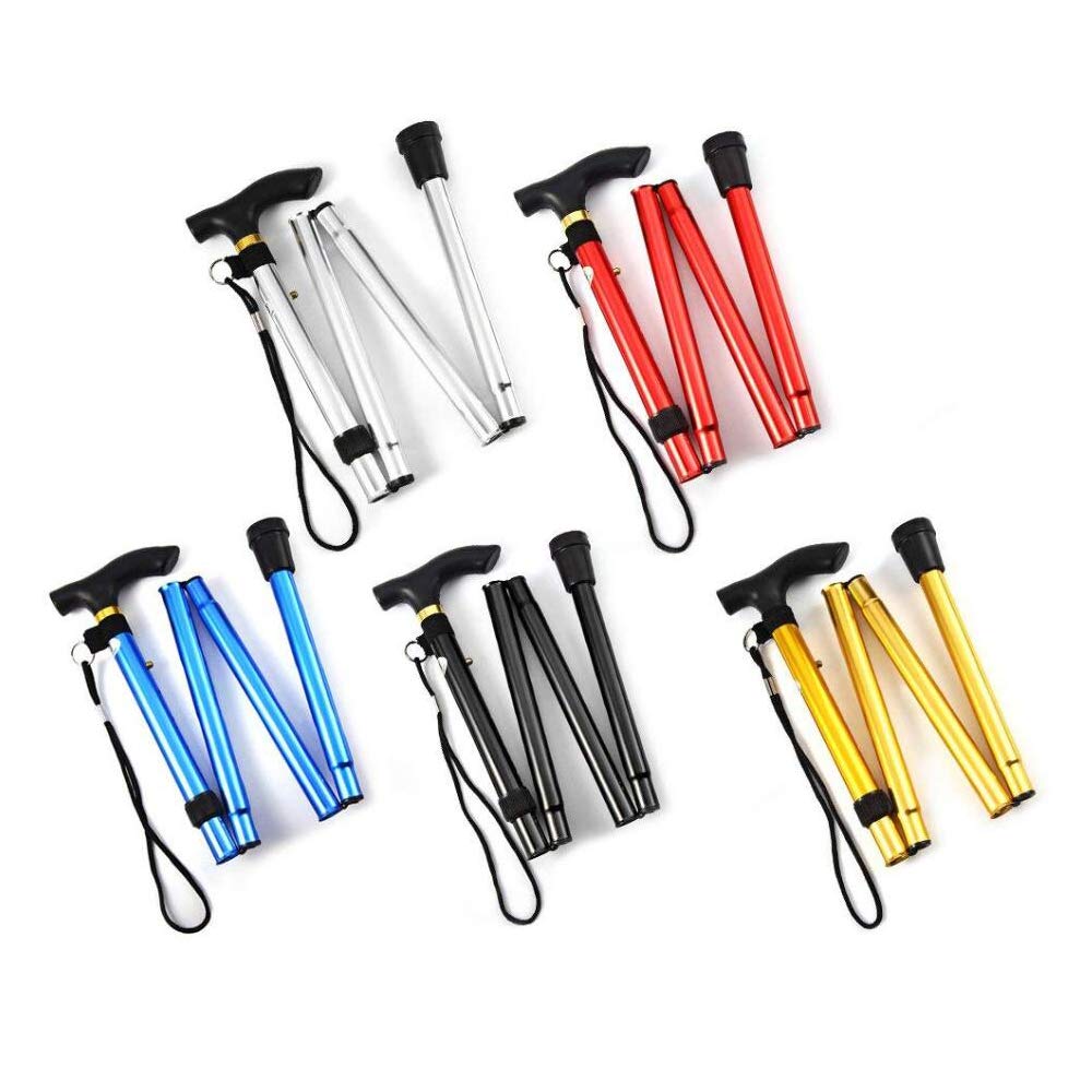 Collapsible Walking Stick for The Old Men Women Adjustable Folding Trekking Pole with Comfortable T Handles