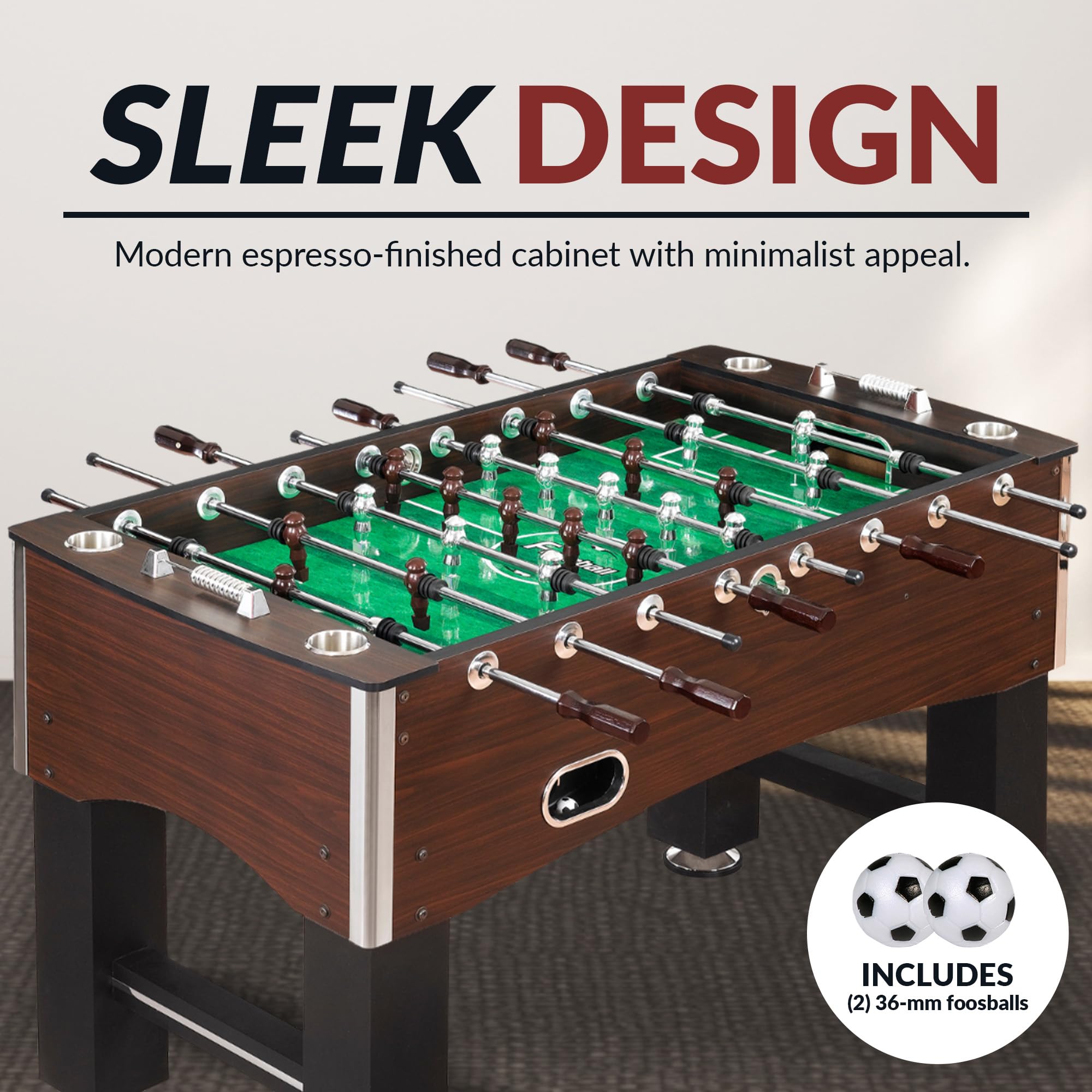Hathaway Primo 56-In Foosball Table for Family Game Room - With E-Z Spin Bearings, Analog Scoring Units, Solid MDF Cabinet, Easy-Grip Handles & Adjustable Leg Levelers - Wood Grain Finish