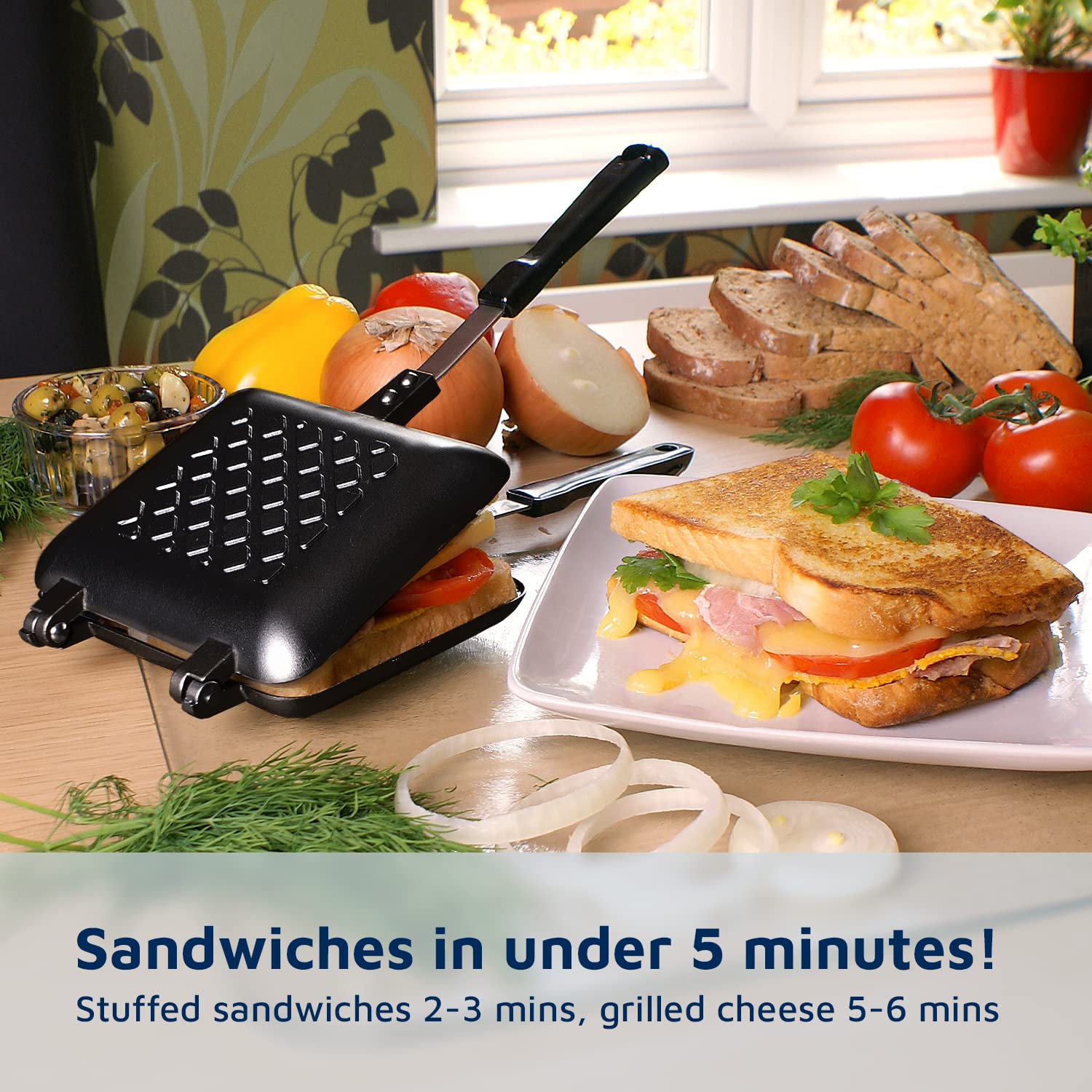Jean-Patrique Stovetop Toastie Maker β Black Ceramic Toasted Sandwich Maker - Non-Stick Panini Press with Handles - Indoor & Outdoor Panini Grill Press Sandwich Maker β Breakfast Sandwich Maker