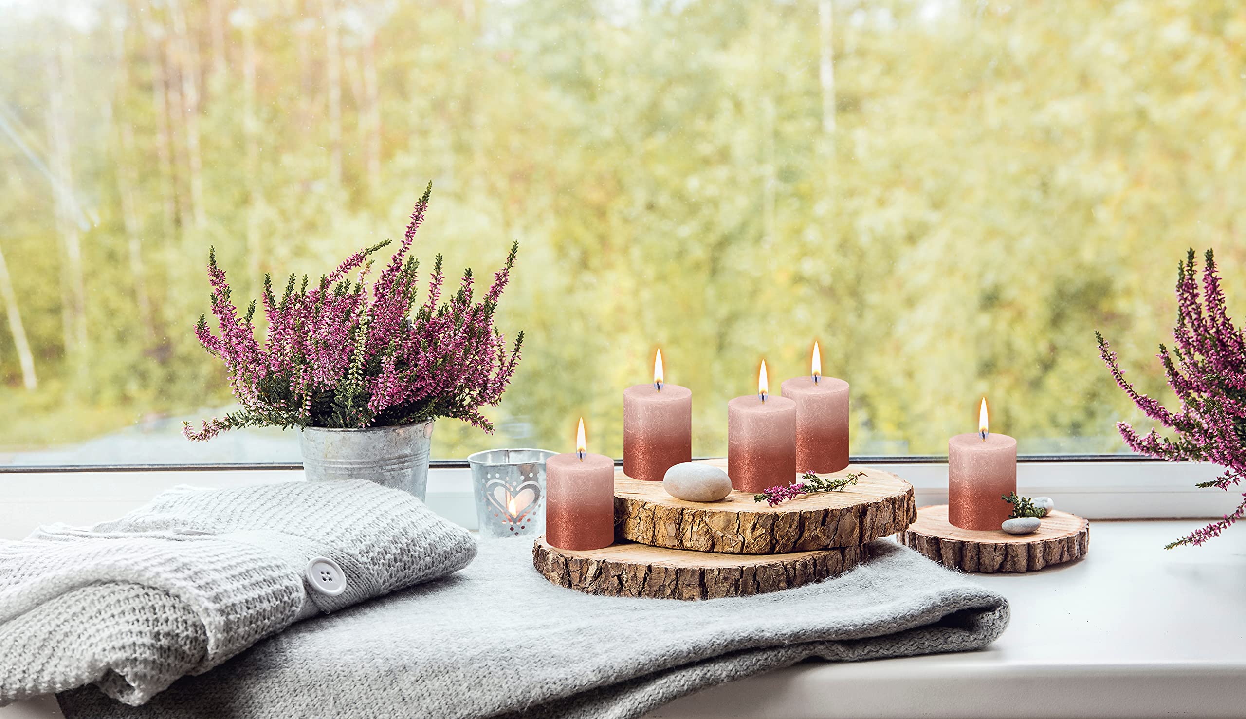 BOLSIUS 4 Pack Misty Pink/Amber Sunset Rustic Metallic Pillar Candles - 2.75 X 3.25 Inches - Fine European Quality - includes Natural Plant-Based Wax - Unscented Dripless Smokeless 35 Hour Candles