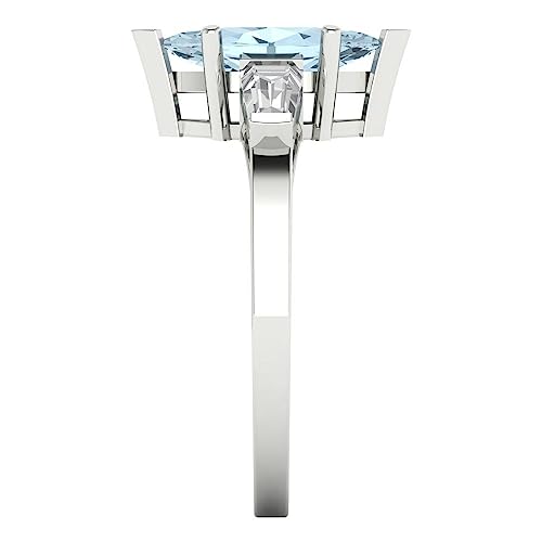 Clara Pucci 2 ct Marquise cut 3 stone Solitaire Blue Simulated Diamond Engagement Promise Anniversary Bridal Ring 18K White Gold 5.75