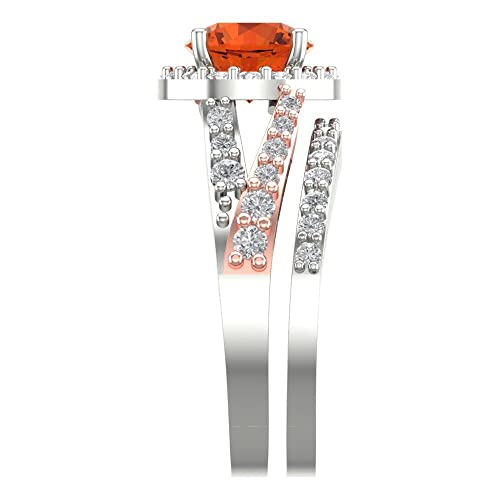 Clara Pucci 2 ct Round Cut Halo Solitaire Red Simulated Diamond Designer Art Deco Statement Wedding Ring Band Set 18K 2 tone Gold 10