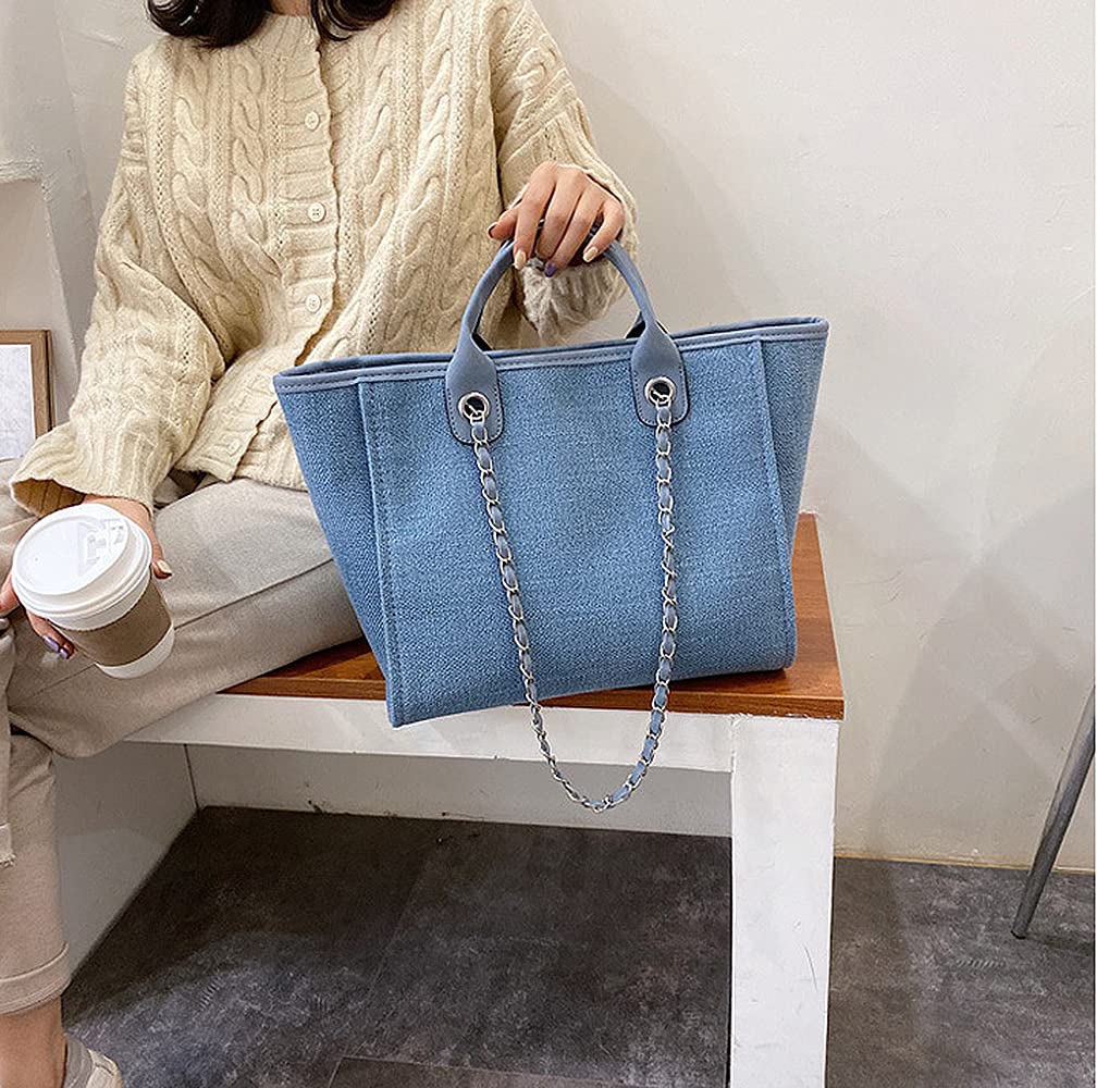 XACKWUERO Women Fashion Classic Canvas Bag Large-Capacity Shoulder Handbag Tote Shopper Bag with Chain Shoulder Strap (Khaki)