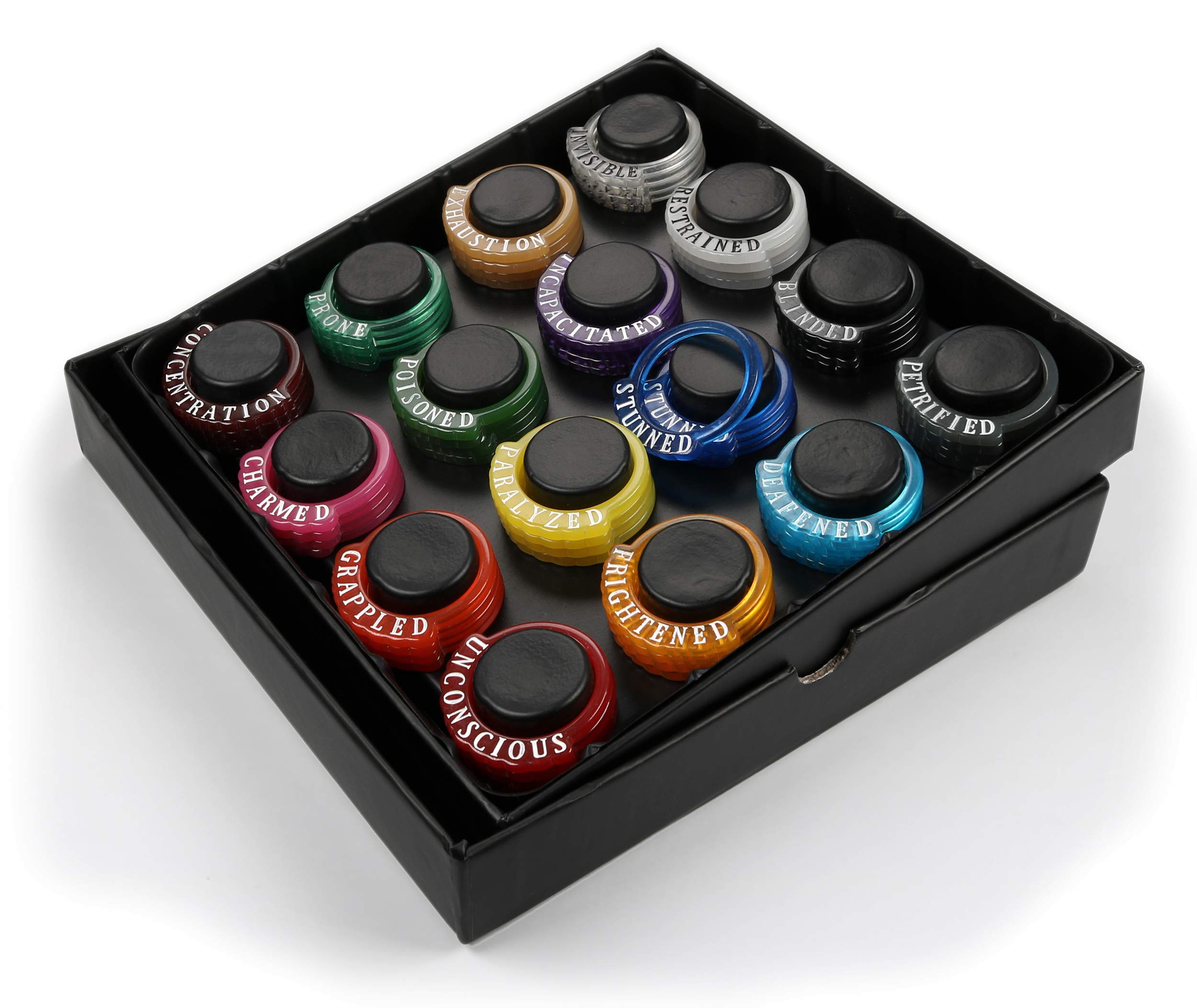 Chill Approach D&D Acrylic Condition Rings - D&D Condition Markers with Storage Case for Dungeons & Dragons, Pathfinder, and Other Tabletop RPG Miniatures, 64 Piece Set