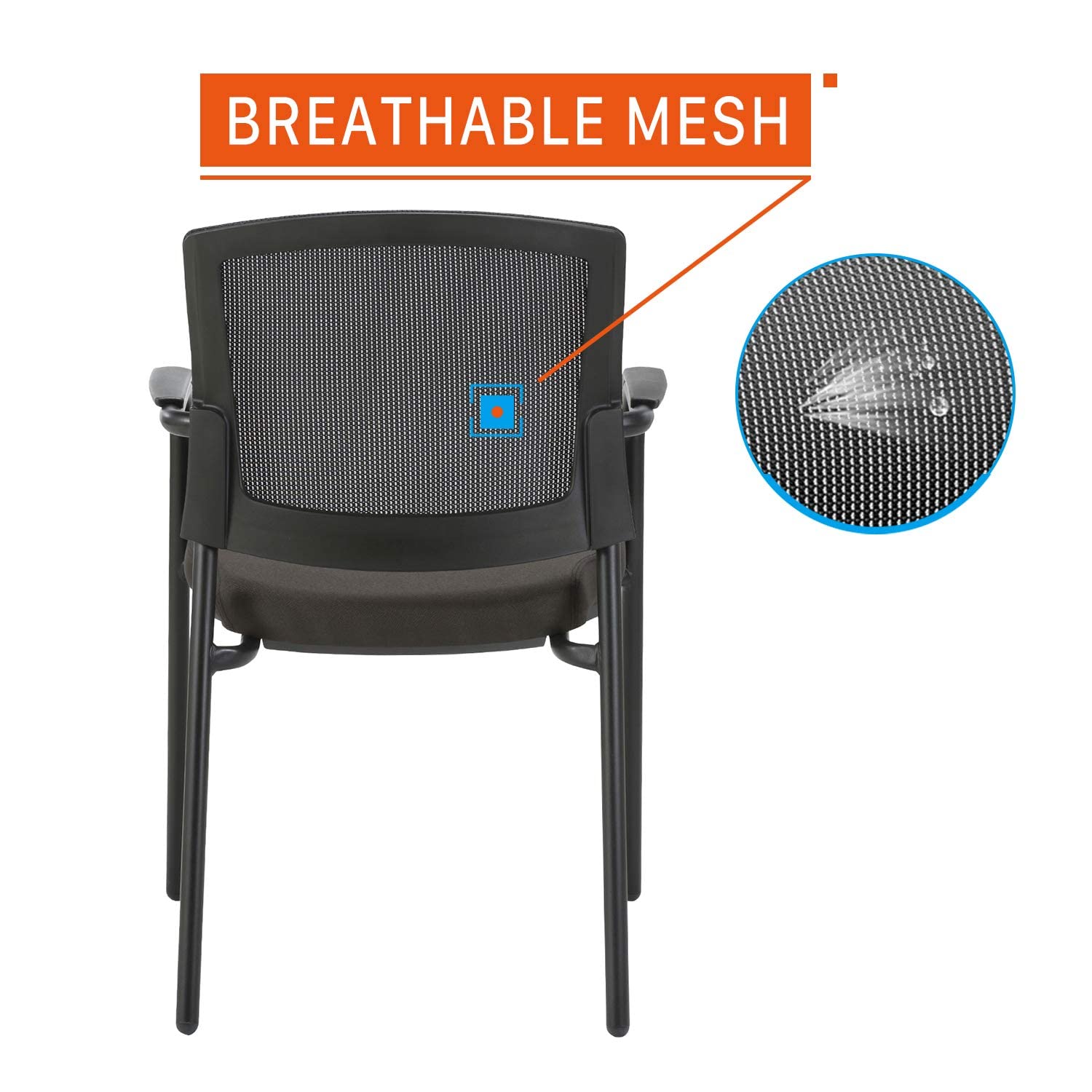 CLATINA Office Reception Guest Chair Mesh Back Stacking with Ergonomic Lumbar Support and Thickened Seat Cushion for Waiting Conference Room (Black, 2 Pack)
