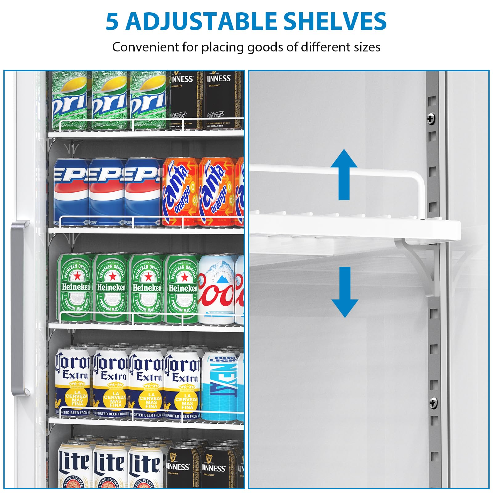GarveeHome Commercial Display Refrigerator, 12.4 Cu.Ft. Beverage Refrigerator Glass Door Beverage Cooler, Upright Merchandiser Cooler Display Fridge with LED Light and Adjustable Shelves
