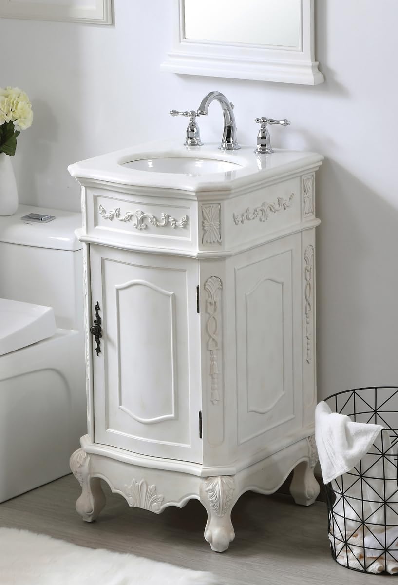 ELEGANT LIGHTING 19 inch Single Bathroom Vanity in Antique White with Ivory White Engineered Marble
