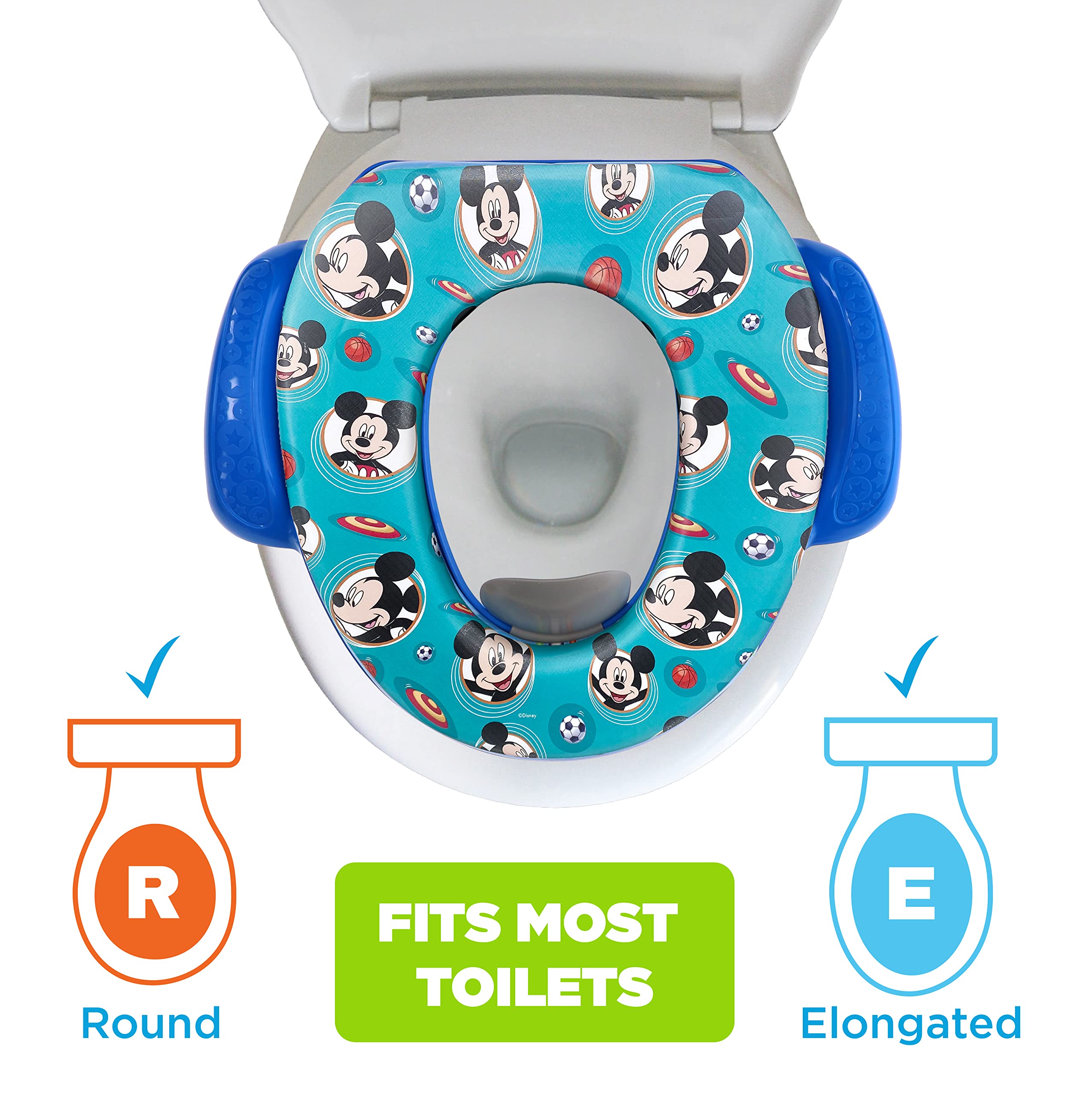 Disney Mickey Mouse 2 Piece Sports Essential Potty Training Set - Soft Potty Seat, Step Stool, 15" D x 11" W x 10" H