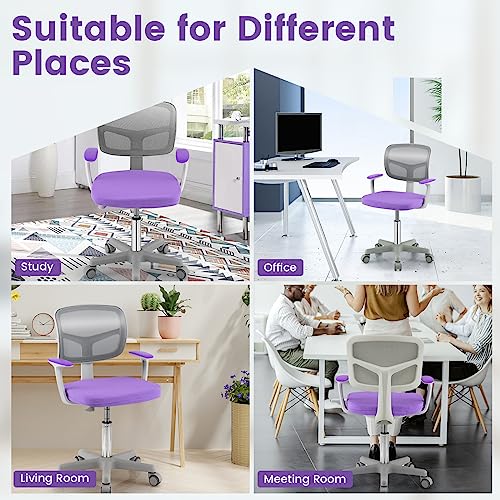 Giantex Kids Desk Chair, Height Adjustable Children Swivel Computer Chair with Y-Shaped Lumbar Support & Auto Sit-Locking Wheels, Mesh Kids Task Chair for Study, Boys Girls Aged 4-13,Purple