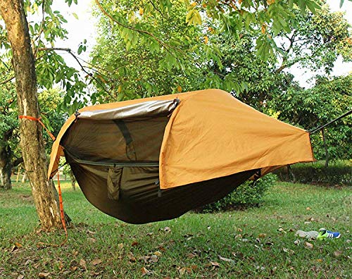 Camping Hammock Tent - Green w/Underquilt - Parachute Nylon - Portable, 1 Person Compact Backpacking - Outdoor & Emergency Gear - Tree Straps, Tie Ropes, Mosquito Net, Rain Fly