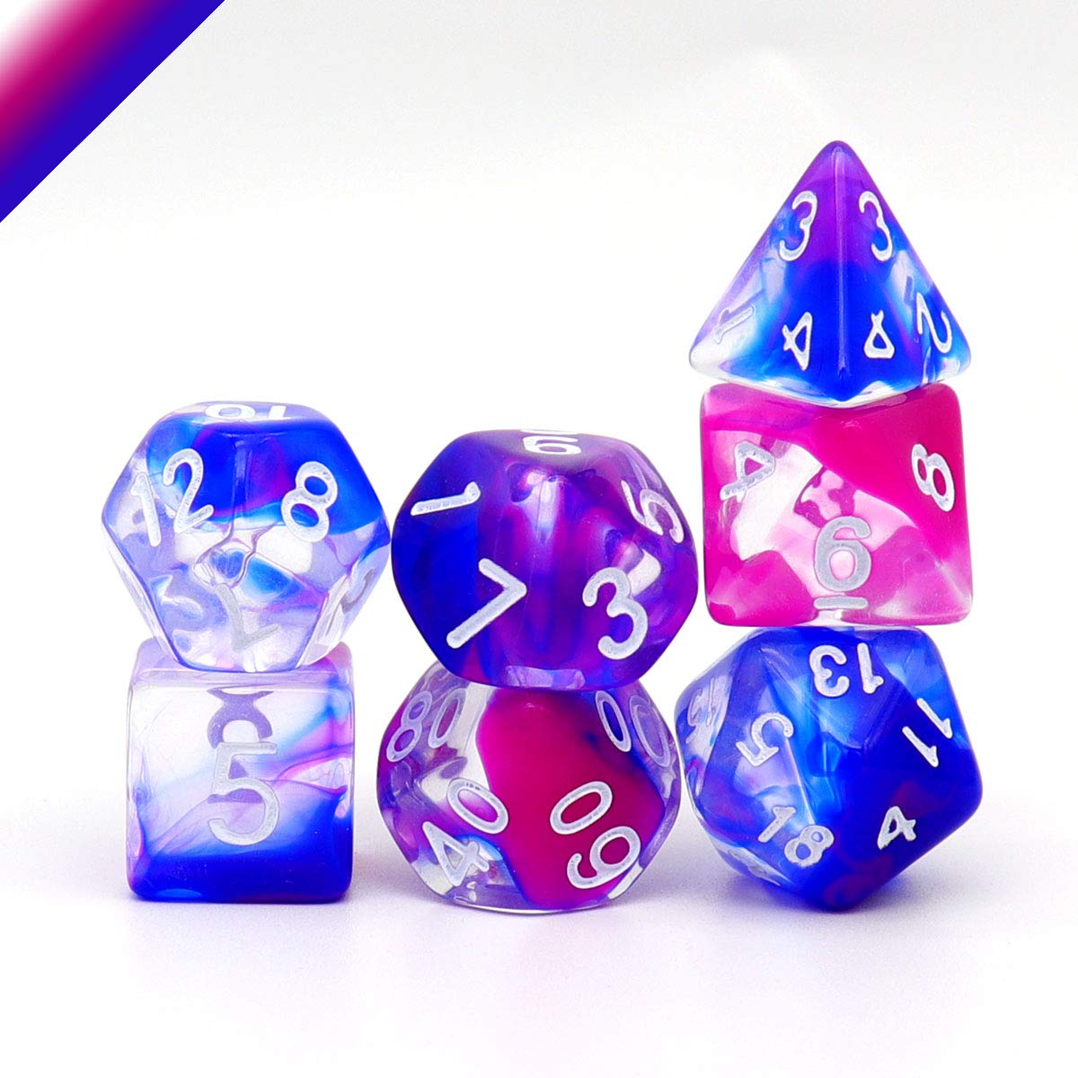 Haxtec DND Dice Set 7PCS Polyhedral D&D Dice for Roleplaying Dice Games as Dungeons and Dragons (Blue Pink Clear)