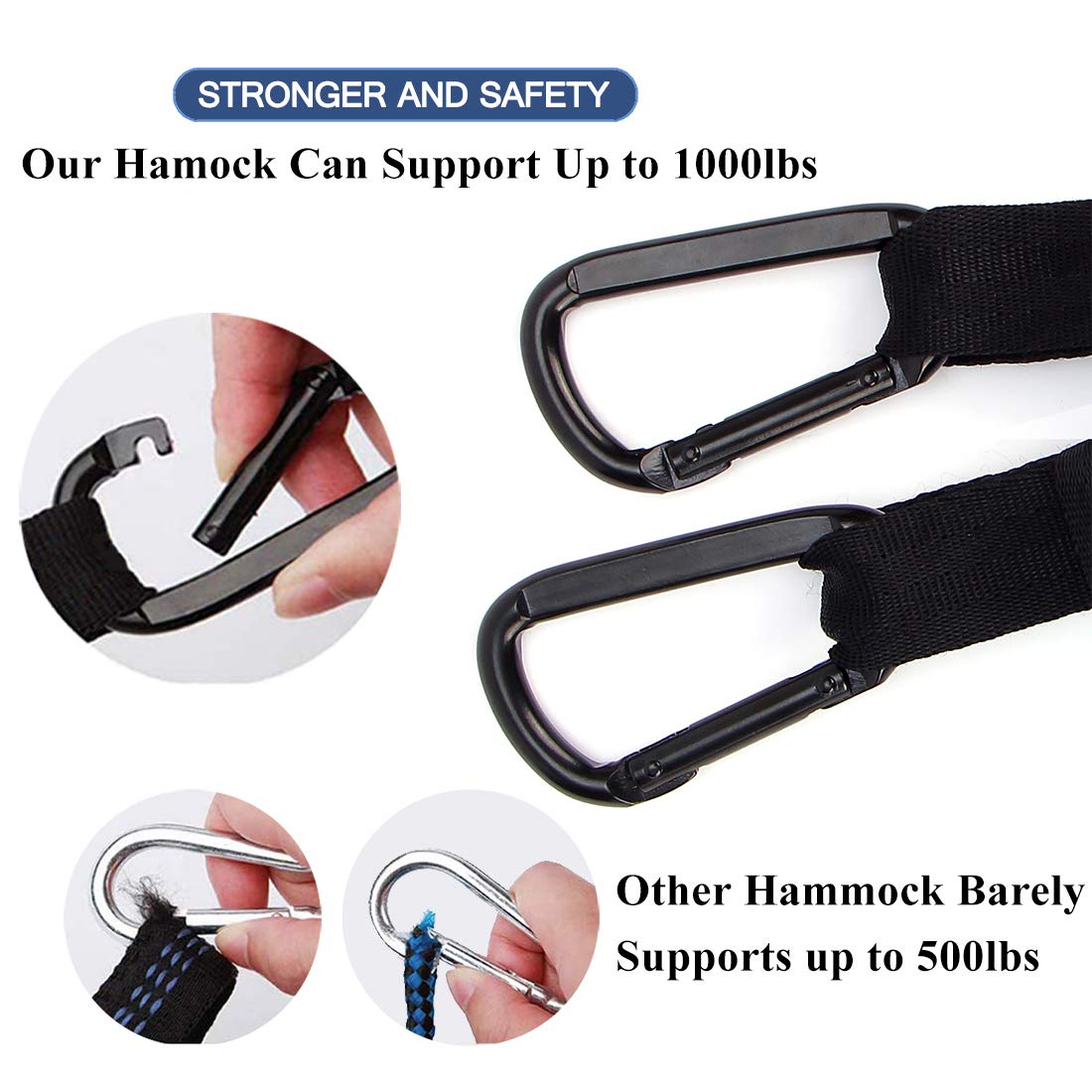 Camping Hammock Double with 2 Tree Straps Made of Portable Lightweight Nylon Parachute for Backpacking,Travel,Beach,Yard and Outdoor Survival (NavyBlue-Blue)