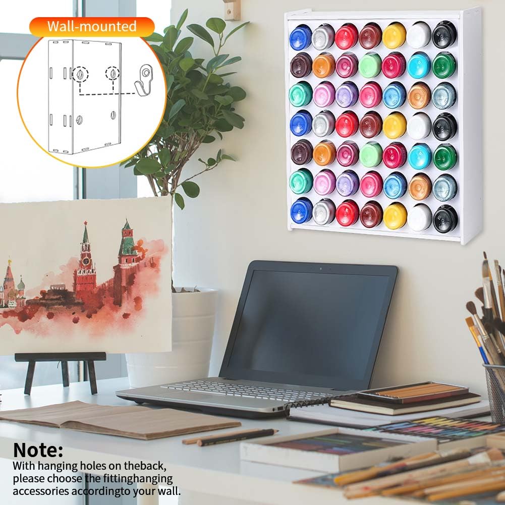Tifflake Vertical Craft Paint Storage Organizer: 2 Pack 49 Holes Paint Rack Stand Wall Mounted Paint Holder Box - 2oz Paint Bottle Organizer for Art Painting Supplies