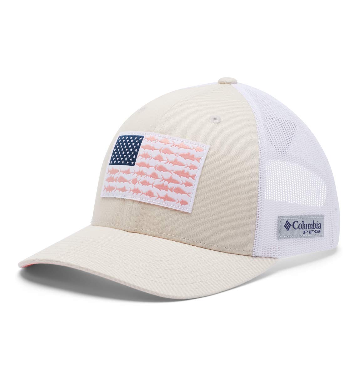 Columbia PFG Logo Ball Cap, Breathable, Adjustable, Stone/Sorbet/Fish Flag, One Size